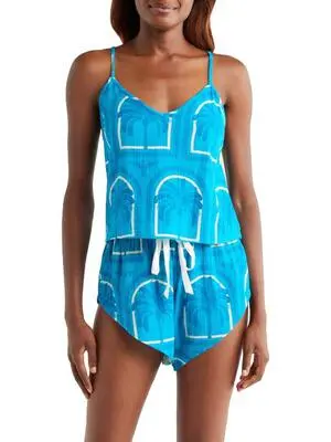 KILO BRAVA Print Crop Camisole & Tap Shorts Set - Resort Palms