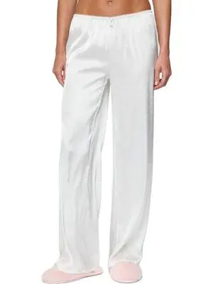 EDIKTED Izabella Satin Effect Wide Leg Pants - White
