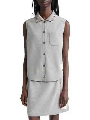 Thom Browne Cotton & Silk Sleeveless Button-up Shirt - Light Grey