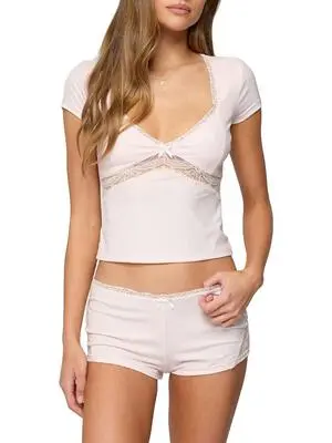 EDIKTED Arcadia Lace Trim Crop Top - Light-pink