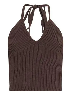 Vince Tie Halter Ribbed Sweater - Night Umber