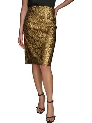 Donna Karan New York Sequin Pencil Skirt - Gold