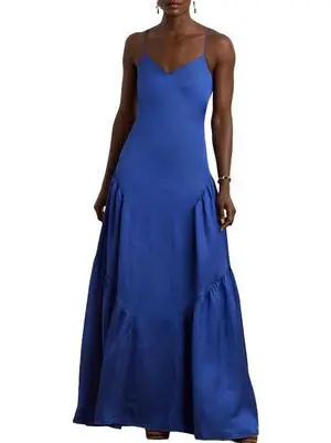 Ralph Lauren Shantung Tiered Gown - Blue Lapis