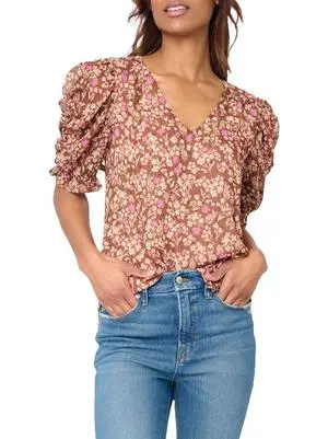 GIBSONLOOK Floral Print Puff Sleeve Top - Toffee/ Pink Floral