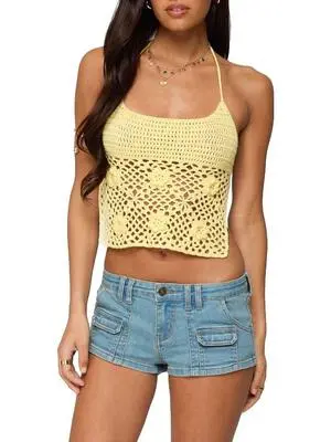 EDIKTED Crochet Halter Top - Yellow