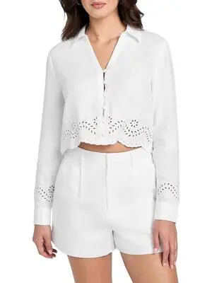 Guess Leyna Embroidered Eyelet Linen Shirt - Pure White