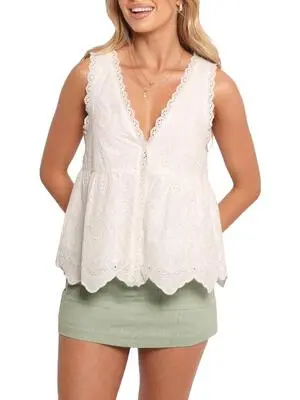 PETAL & PUP Snezana Embroidered Eyelet Button-up Tank - White