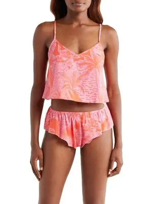 KILO BRAVA Print Crop Camisole & Flutter Panties Set - Tropical Toile