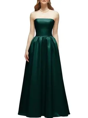 Dessy Collection Strapless Drop Waist Satin Twill Gown - Evergreen