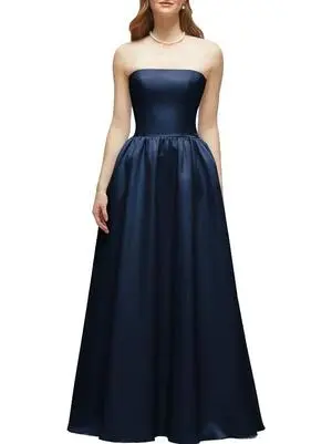 Dessy Collection Strapless Drop Waist Satin Twill Gown - Midnight