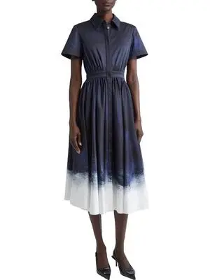 JASON WU Brushed Stretch Cotton Canvas Midi Dress - Navy / White Smudged Canvas