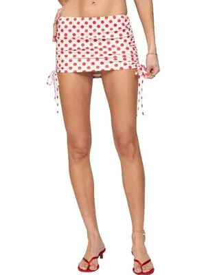 EDIKTED Dot Print Drawstring Mini Skirt - Red-and-white