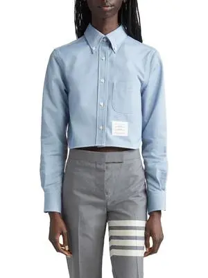 Thom Browne Classic Denim Cropped Button-down Shirt - Light Blue