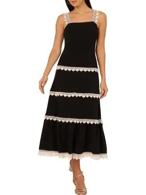Adrianna Papell Lace Trim Midi Sundress - Black/ Ecru