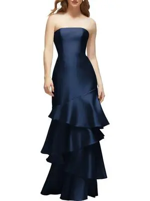 Dessy Collection Strapless Tiered Satin Twill Gown - Midnight