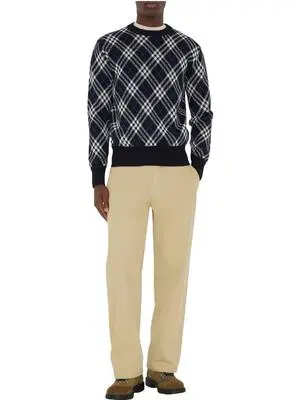 Burberry Check Wool Blend Sweater - Ink Blue