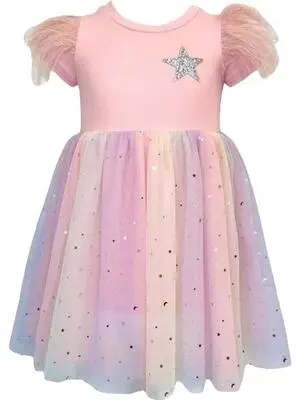 LOLA + THE BOYS Feather Tutu Dress With Star Embellishment - Pink