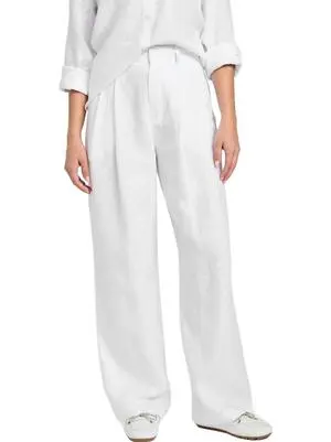 Guess High-waisted Wide-leg Linen Pants - Pure White