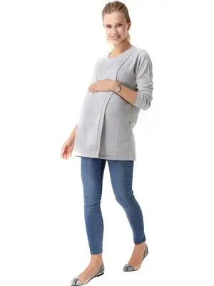 ACCOUCHEE Long Sleeve Maternity/nursing Knit Top - Grey