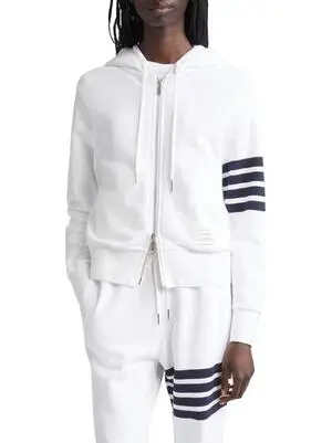 Thom Browne Classic 4-bar Cotton French Terry Zip Hoodie - White / Navy
