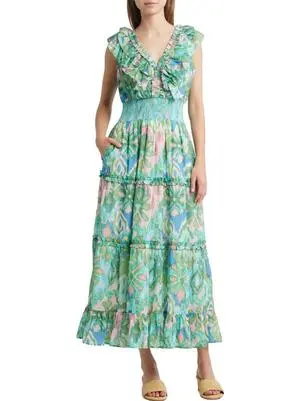 Love The Label Azalea Tiered Maxi Sundress - Symphonic Ikat Bermuda