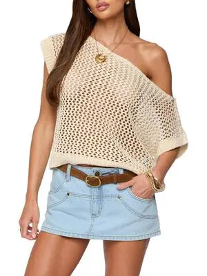 EDIKTED Open Stitch One-shoulder Sweater - Cream