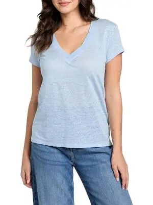 Guess Linen V-neck T-shirt - Channel Blue