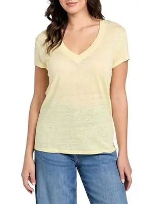 Guess Linen V-neck T-shirt - Cotton Yellow