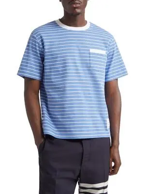Thom Browne Milano Stripe Short Sleeve Pocket T-shirt - Blue/ White