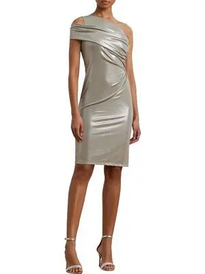 Ralph Lauren Metallic One-shoulder Body-con Cocktail Dress - Bright Nickel/ Silver Foil