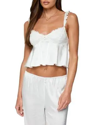EDIKTED Izabella Ruffle Lace Trim Camisole - White