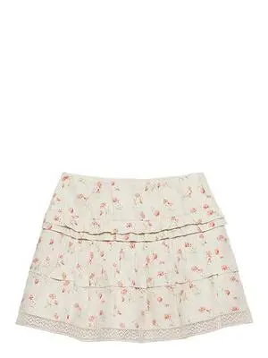 Prada Floral-print Cotton And Linen Mini Skirt - Neutral