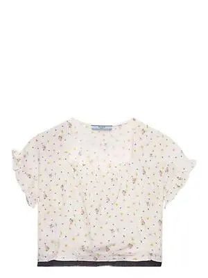 Prada Floral-print Cropped Silk-blend Top - White
