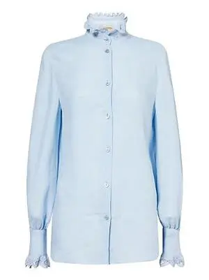 Valentino Garavani Embroidered Long-sleeve Linen Shirt - Angel Blue