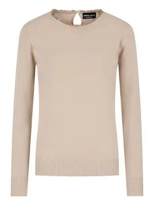 Giorgio Armani Cashmere Crew-neck Jumper With Embroidery - Beige