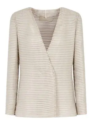 Giorgio Armani Single-breasted Jacket In Silk Chiffon With Embroidered Suede Webbing - Beige