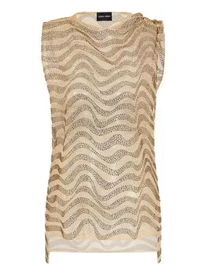 Giorgio Armani Mesh And Lurex Top With Rhinestone Embroidery - Patterned