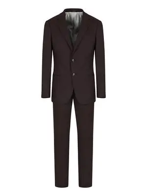 Giorgio Armani Single-breasted Soho Line Suit In Virgin Wool Cloth - Brown