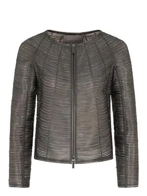 Giorgio Armani Pearlised Nappa Leather Jacket With Studs - Brown