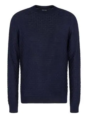 Giorgio Armani Crew-neck Jumper In Cashmere And Silk - Blue