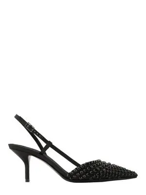 Giorgio Armani Satin, Mesh And Rhinestone Slingbacks - Black