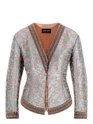 Giorgio Armani Embroidered Silk Blend Short Jacket - Patterned