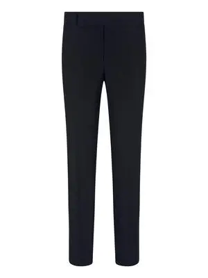 Giorgio Armani Virgin Wool Crêpe Flat-front Trousers - Navy_blue