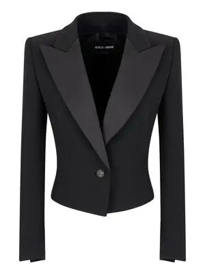 Giorgio Armani Glitter Silk-cady Single-breasted Short Jacket - Black