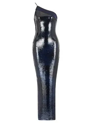 Giorgio Armani One-shoulder Long Sequin-embroidered Tulle Dress - Patterned
