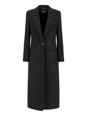 Giorgio Armani Silk Cady Long Coat With Glitter Motif - Black