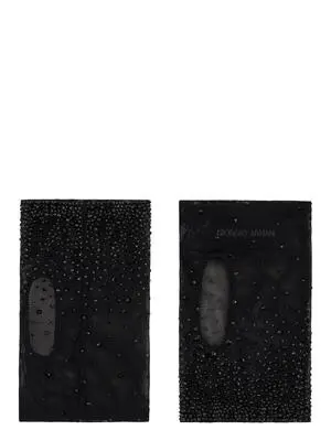Giorgio Armani Short Tulle Sleeves With Rhinestone Embroidery - Black