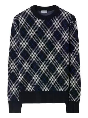 Burberry Checked Pullover Sweater - Blue