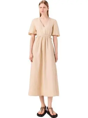 Maje Linen Maxi Dress - Beige
