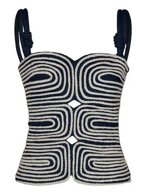 ANDRES OTALORA Marea Embroidered Linen Top - Navy